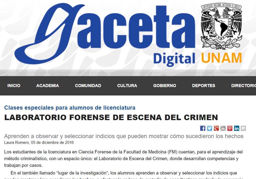 La LCF en la Gaceta Digital de la UNAM: “Laboratorio Forense de Escena del Crimen” - Escuela ...